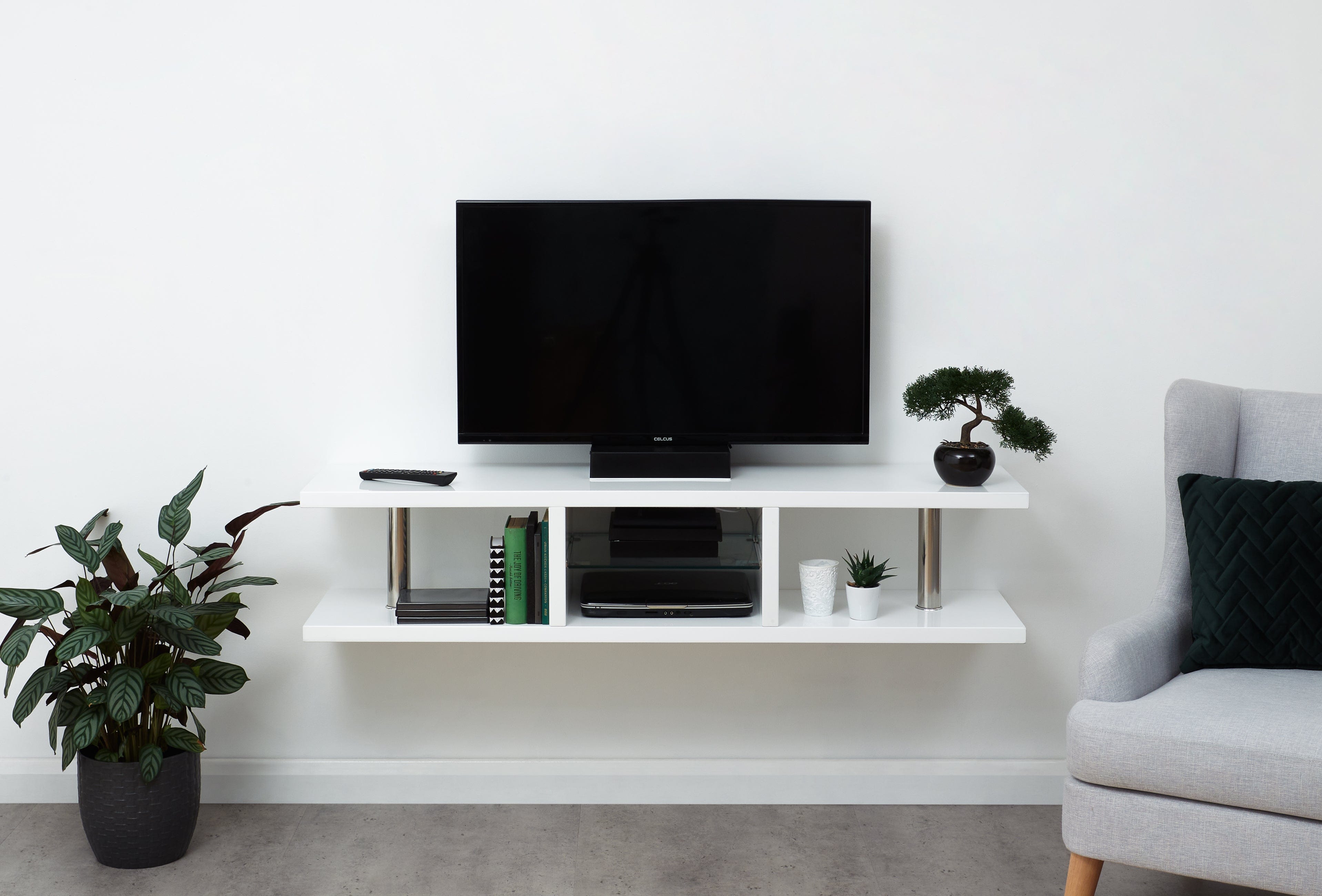 White gloss tv unit wall mounted store